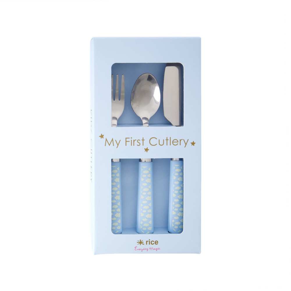 Kids Cutlery Set Knife, Fork & Spoon Blue Cloud Print by Rice DK ...