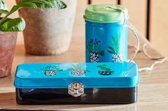 Brie Harrison Print Blue Enamel Storage Tin - Vibrant Home