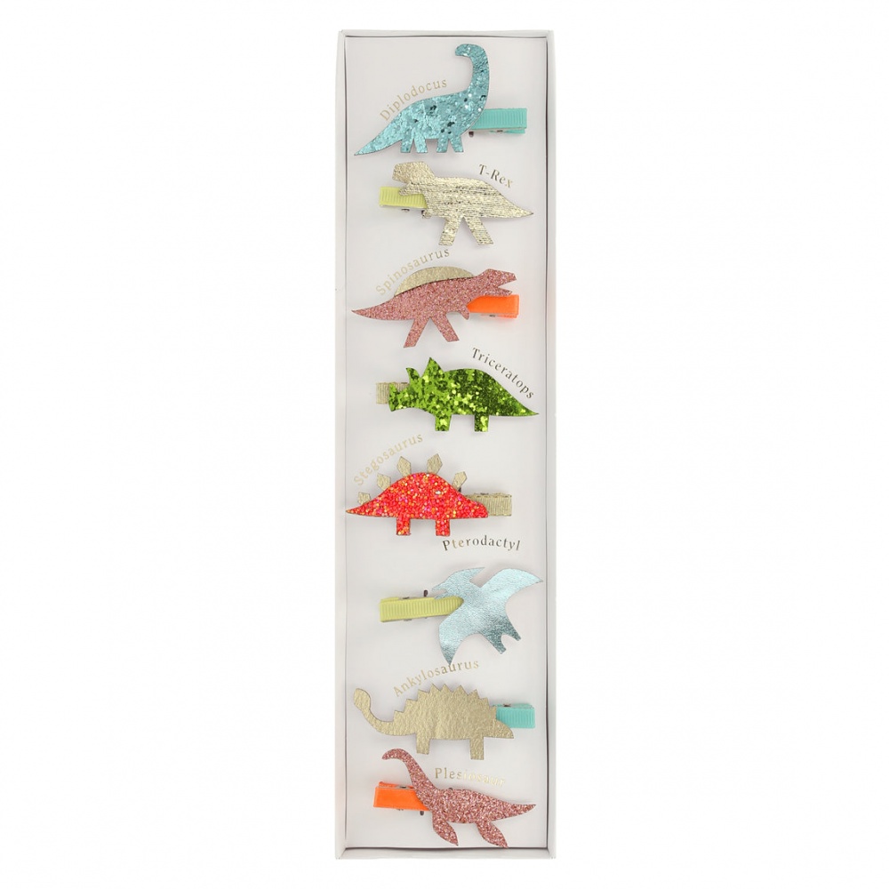 Colourful Dinosaur Shaped Glitter Hairclips By Meri Meri - Vibrant Home