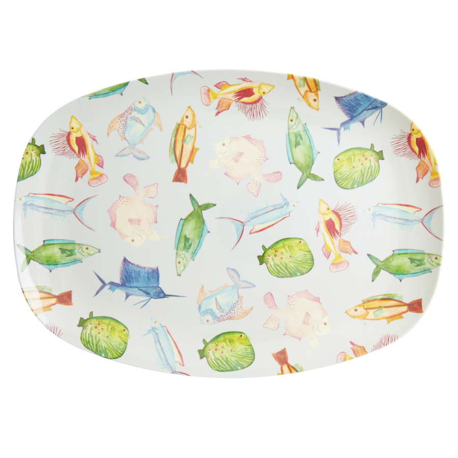 Fish Print Rectangular Melamine Plate By Rice DK - Vibrant Home