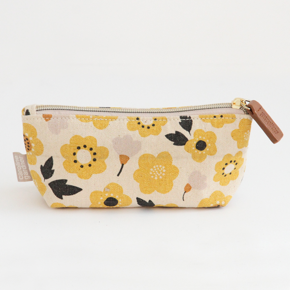 Yellow Floral Print Handbag Makeup Cotton Pouch By Caroline Gardner ...