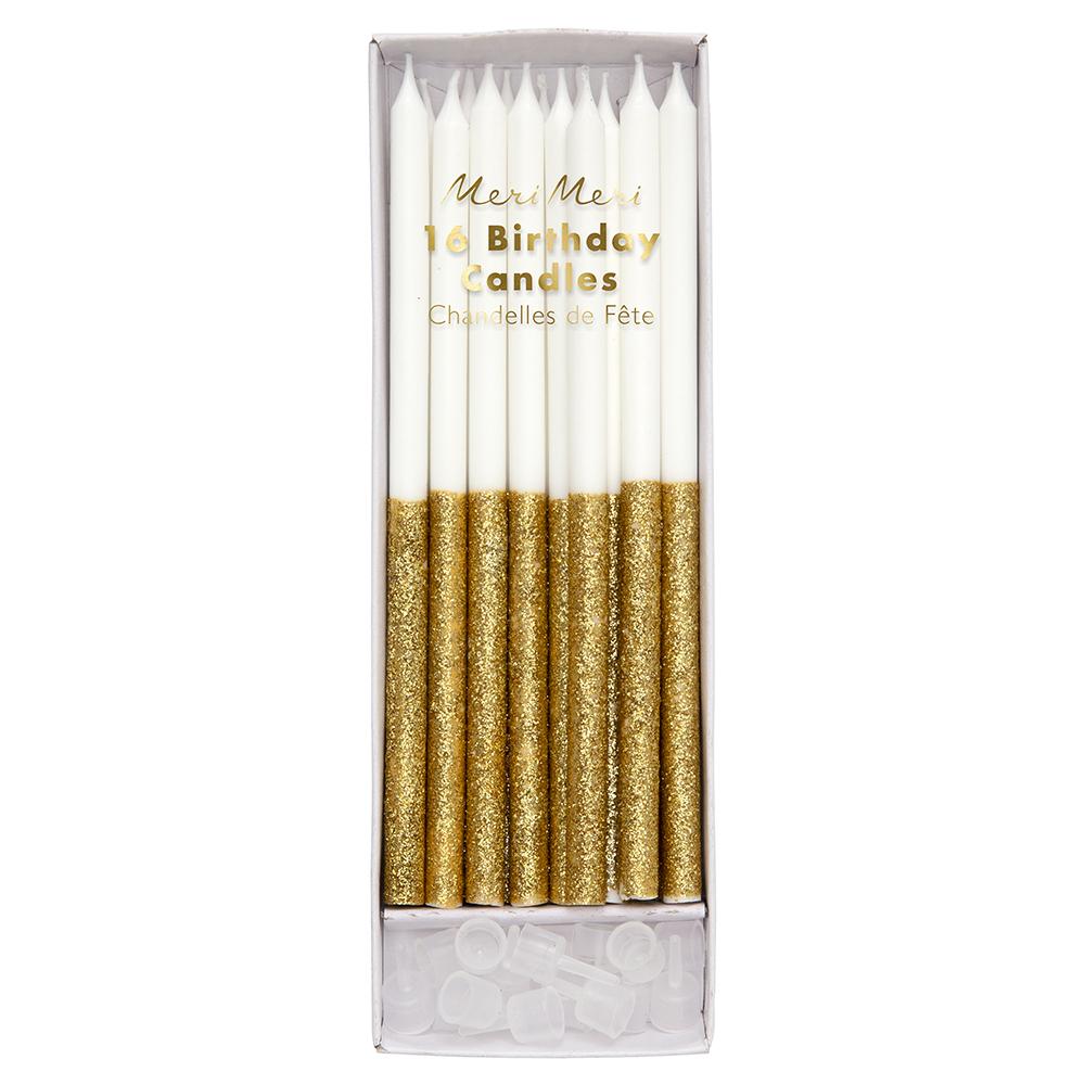 Gold Glitter Tall Birthday Candles By Meri Meri - Vibrant Home