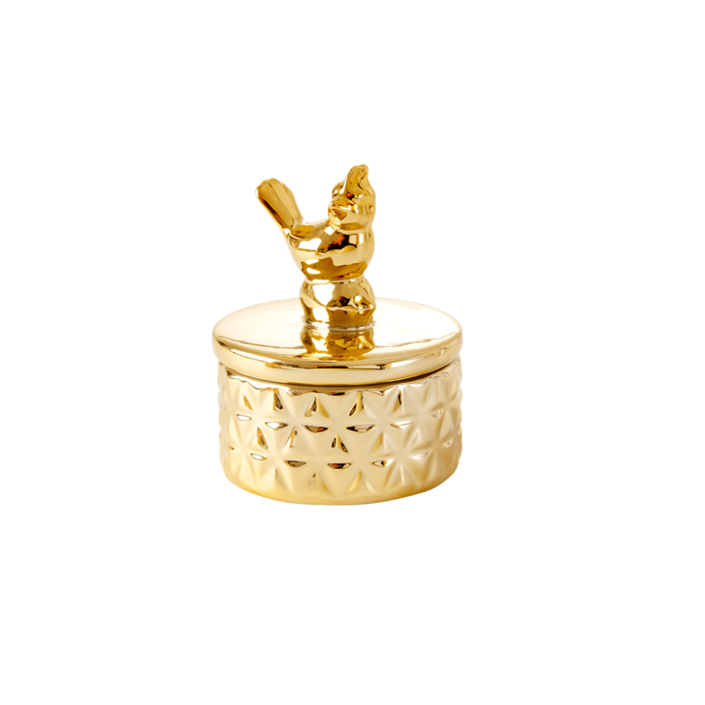 Gold Porcelain Trinket Box With Bird on Lid by Rice DK - Vibrant Home
