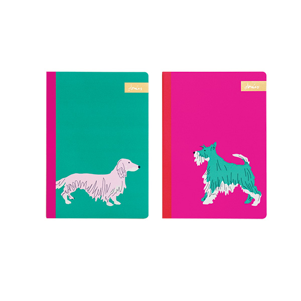 Set of 2 A5 Pink & Green Dog Print Notebooks By Joules - Vibrant Home