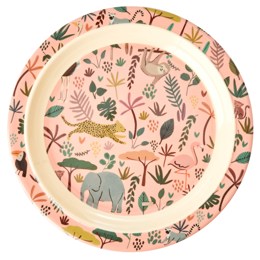 Jungle Animal Print Childs Melamine Plate in Coral Pink By Rice DK ...