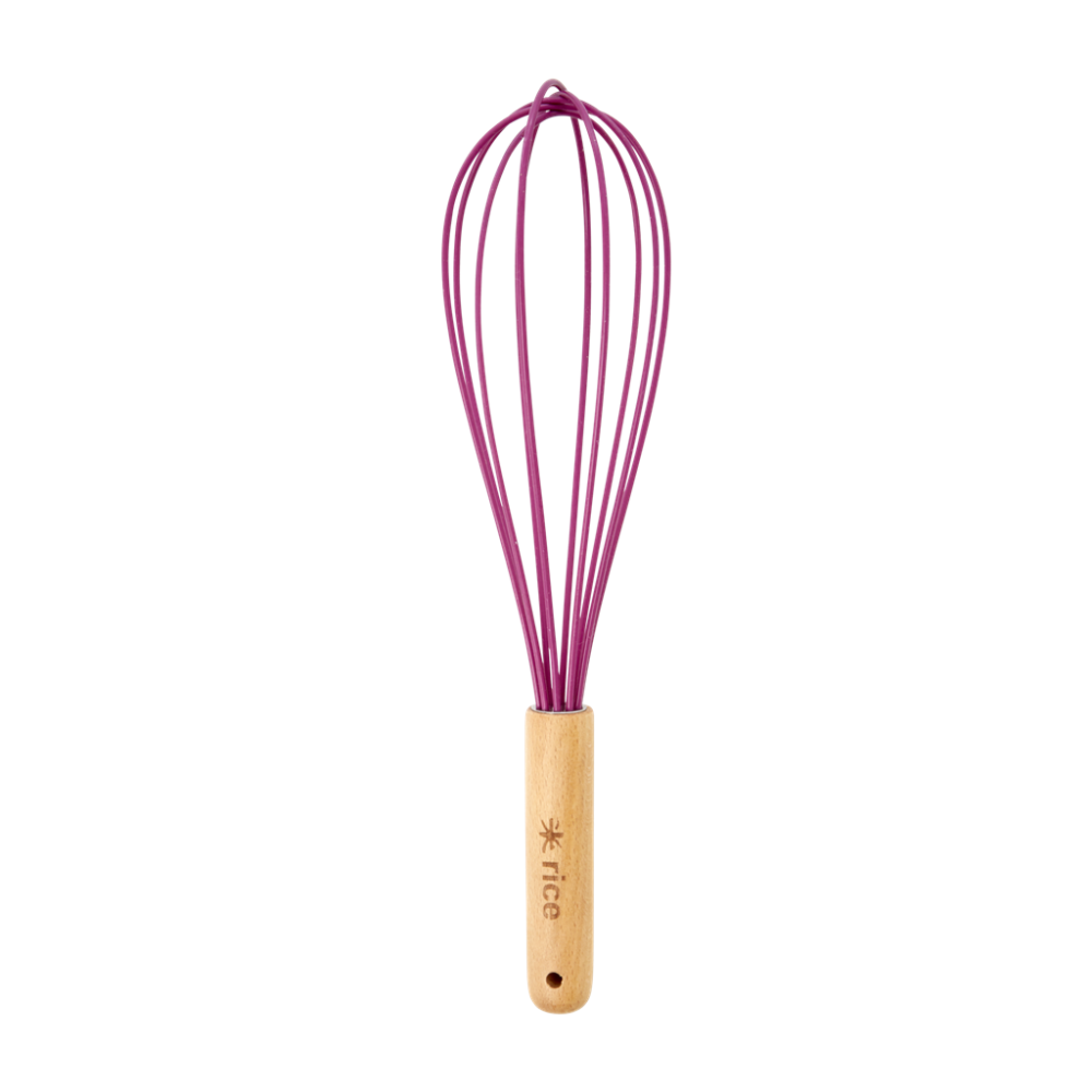 Large Balloon Whisk Wooden Handle Silicone Head in Plum Pink Rice DK ...