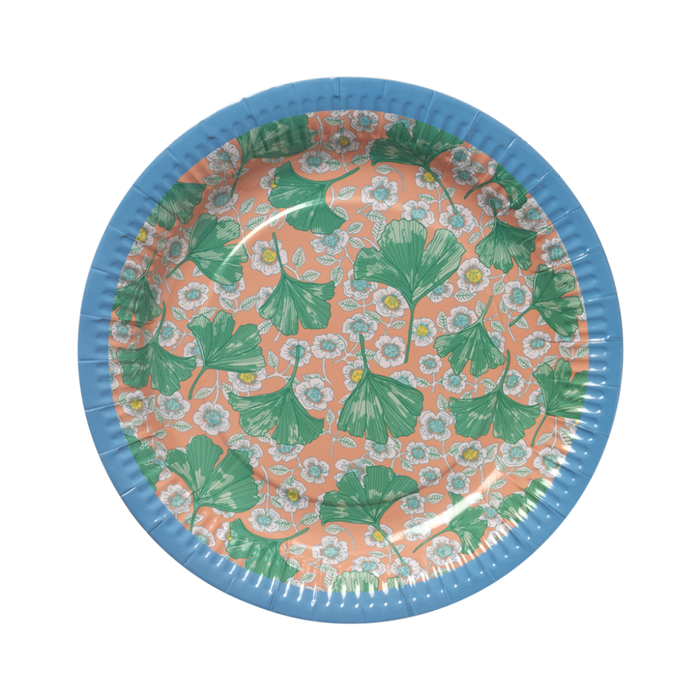 Leaves & Flower Print Set of 8 Paper Plates By Rice DK - Vibrant Home