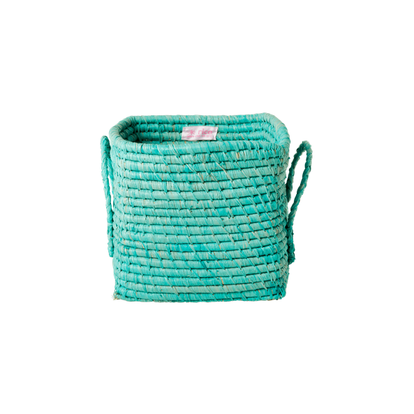 Mint Raffia Small Square Storage Basket Rice - Vibrant Home