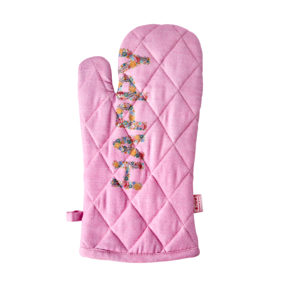Oven Glove with Pink HAPPY Print by Rice DK - Vibrant Home