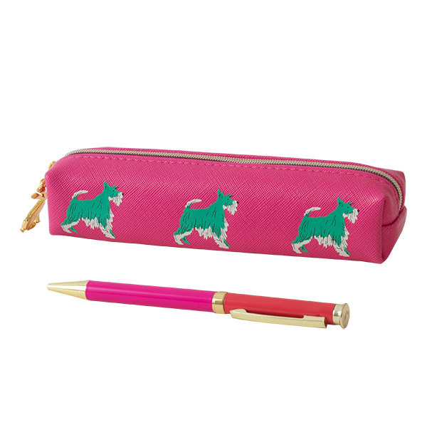 Pen & Pink Pencil Case With Dog Print Set By Joules - Vibrant Home