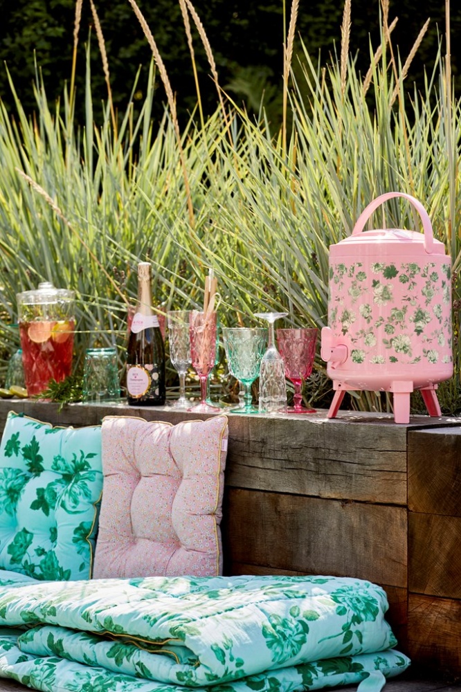 8L Drinks Cooler Tank Pink with Green Rose Print By Rice DK - Vibrant Home