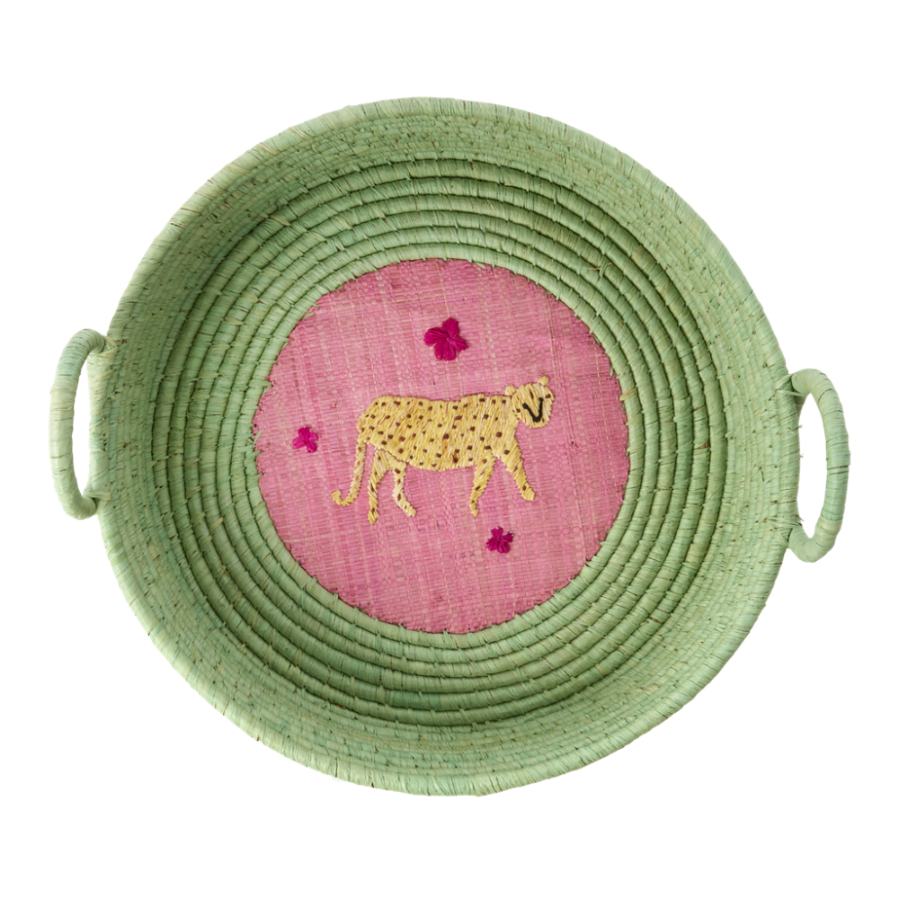 Medium Raffia Storage Basket Embroidered Flowers Rice - Vibrant Home