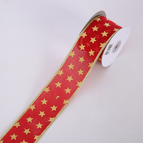 Red Hessian Gold Star Christmas Ribbon - Vibrant Home