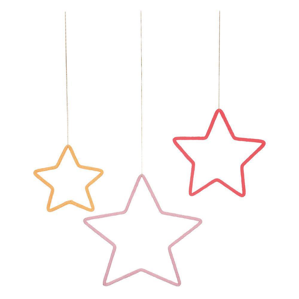 Set of 3 Hanging Wool Wrapped Wire Stars By Meri Meri - Vibrant Home