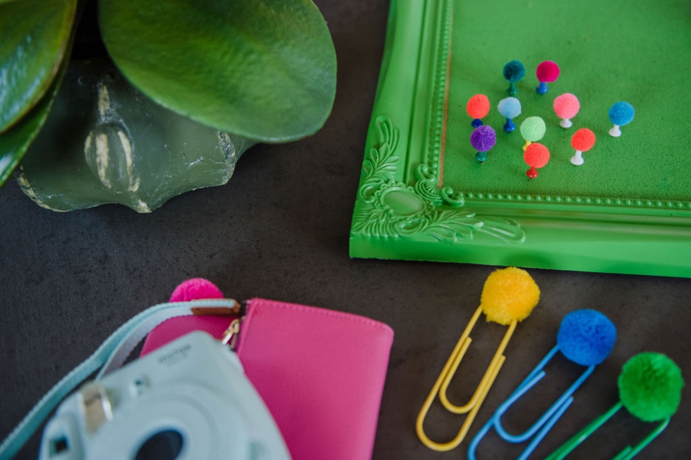 Set of 24 Colourful Pom pom Push Pins by Pompom Galore - Vibrant Home