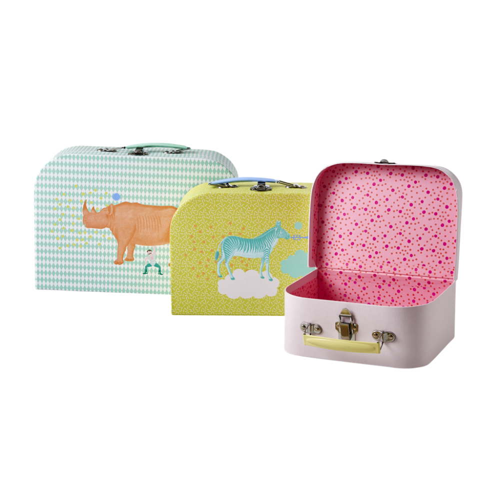 Set of 3 Children's Storage Suitcases Animal Print By Rice DK - Vibrant ...