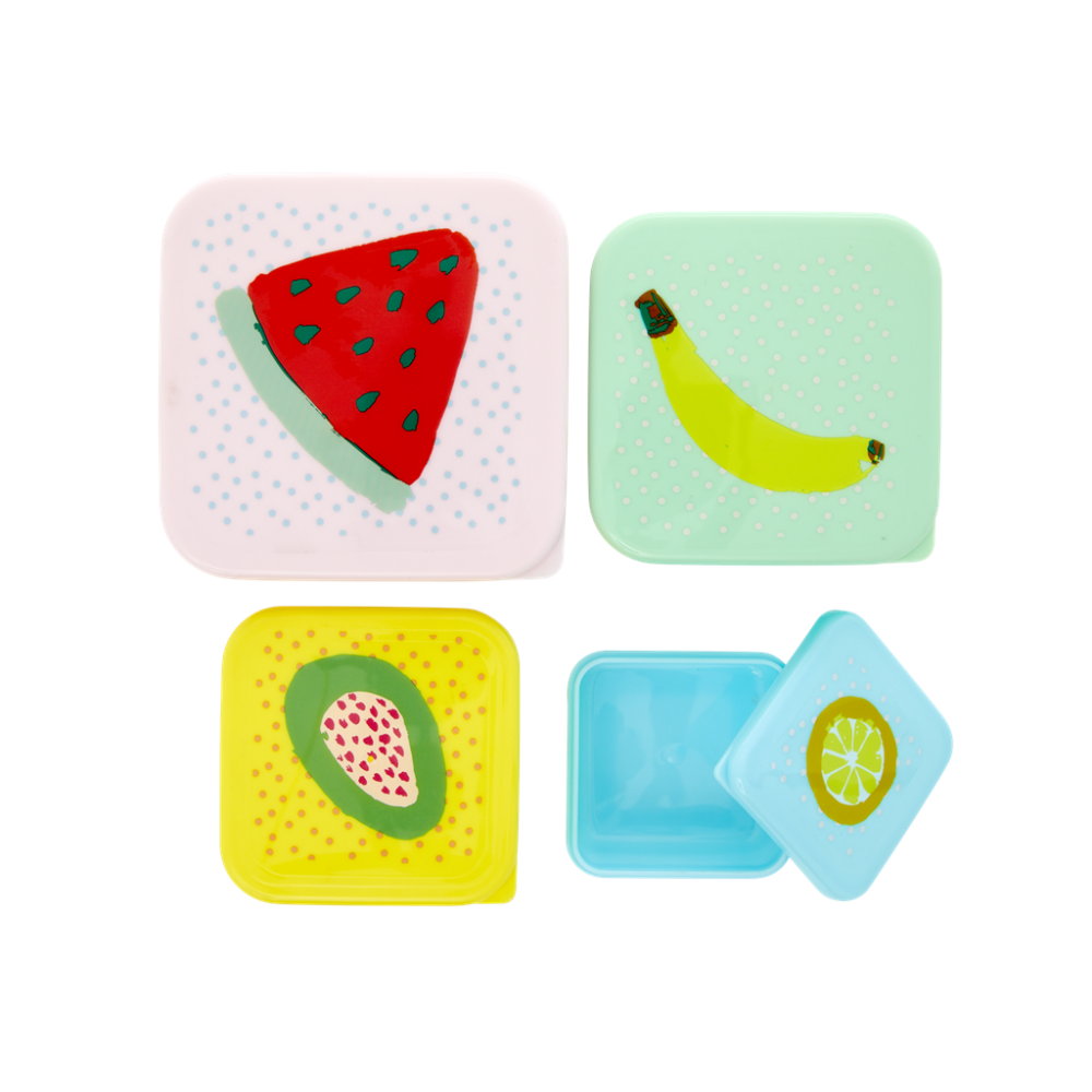 Set of 4 Small Colourful Food Snack Boxes With Fruit Printed Lids Rice ...