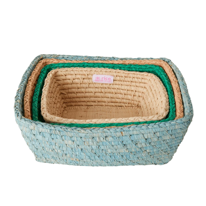 Rice DK Set of 2 Raffia Bread Baskets Turquoise & Lavender - Vibrant Home