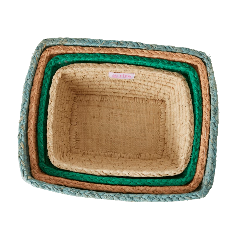 Rice DK Set of 2 Raffia Bread Baskets Turquoise & Lavender - Vibrant Home