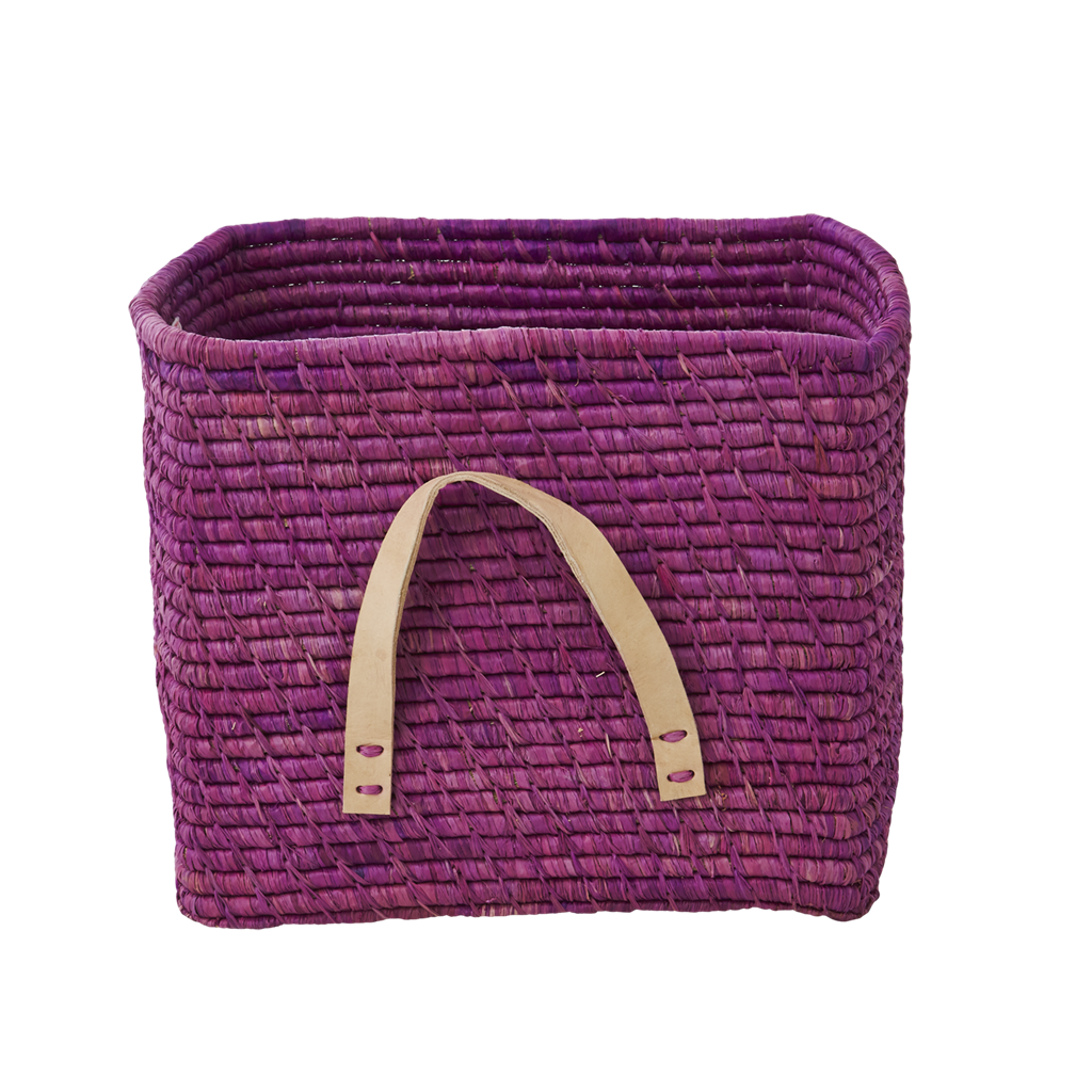 Purple Raffia Square Storage Basket Rice DK - Vibrant Home