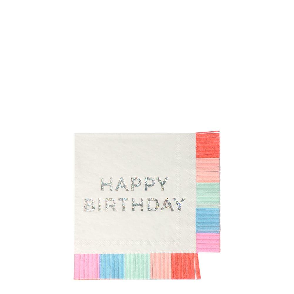 Happy Birthday Fringed Cocktail Paper Napkins Meri Meri - Vibrant Home
