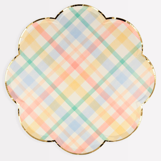 Pastel Check Print Paper Dinner Plates Set of 8 Meri Meri - Vibrant Home