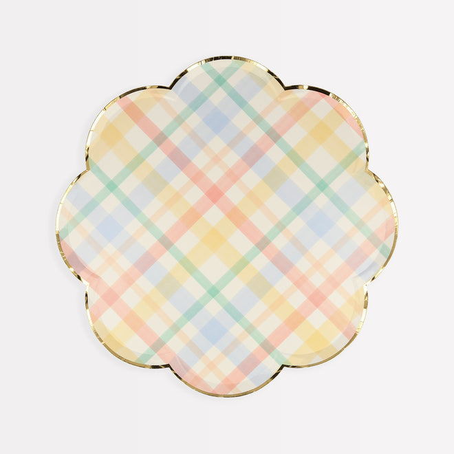 Pastel Check Print Paper Small Plates Set of 8 Meri Meri - Vibrant Home