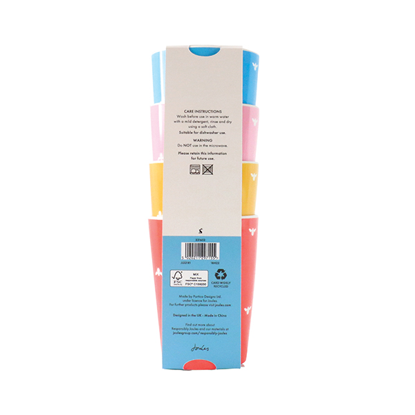 Set of 4 Melamine Cups By Joules, bright colours and Bee print ...