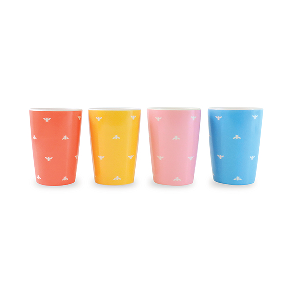 Set of 4 Melamine Cups By Joules, bright colours and Bee print ...