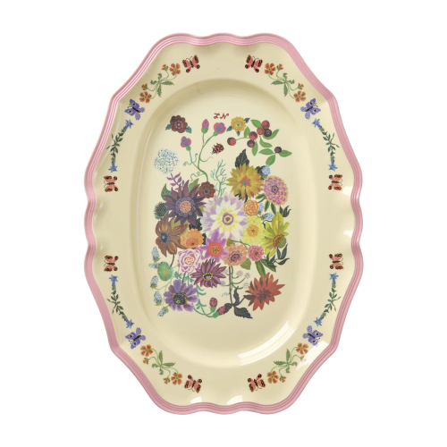 Large pink floral melamine serving platter by Natalie Lete for the Rice ...