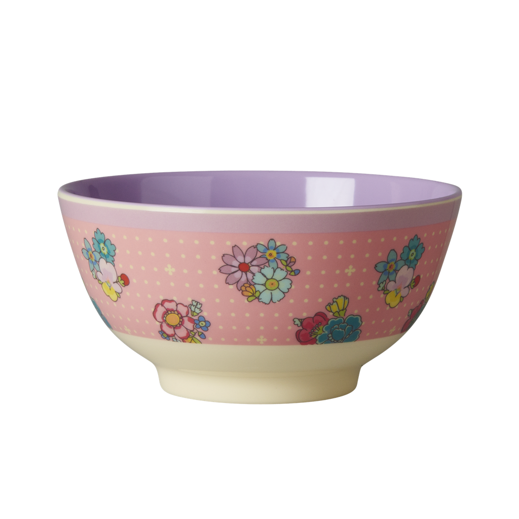 Pink Flower Stitch Print Melamine Bowl With Lavender Rice DK - Vibrant Home