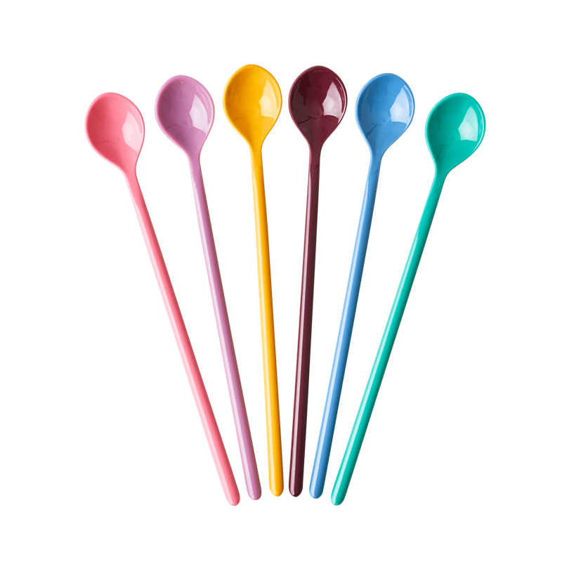 Set of 6 Long Handled Melamine Lattes Spoons Rice DK - Vibrant Home