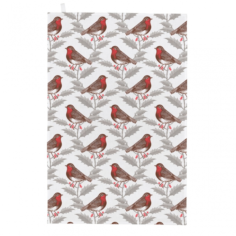 Robin and Holly Print Tea Towel Thornback & Peel - Vibrant Home