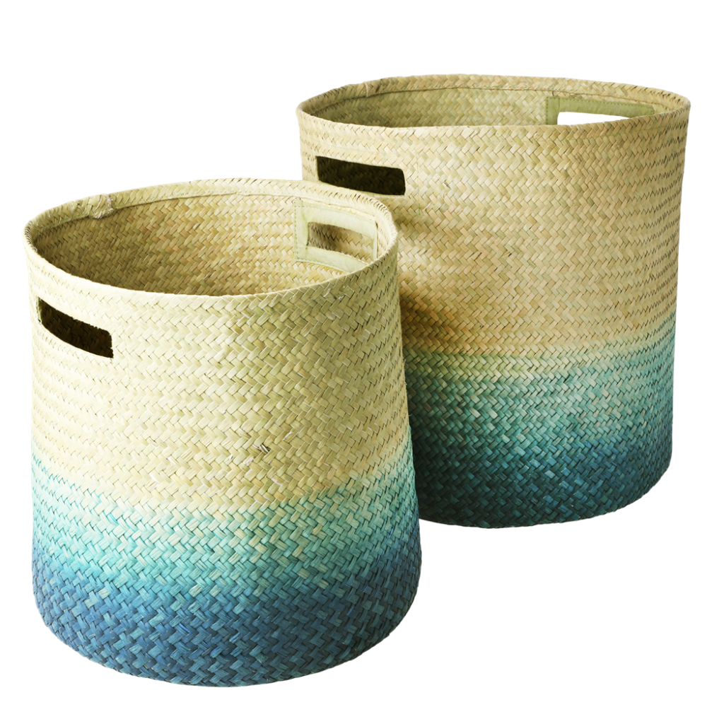 Seagrass Round Woven Storage Baskets in Gradient Blue By Rice DK ...