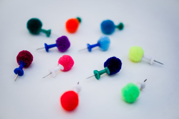 Set of 24 Colourful Pom pom Push Pins by Pompom Galore - Vibrant Home