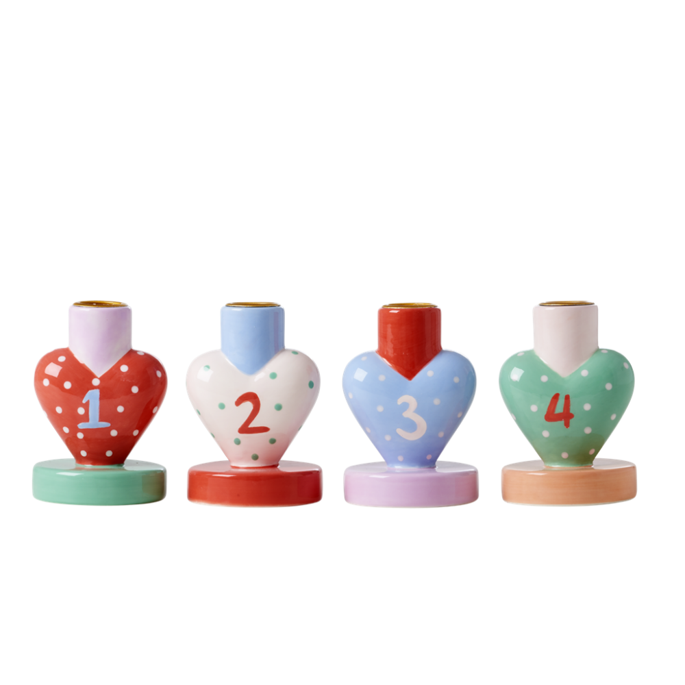 Set of 4 Heart Shaped Ceramic Candle Holders By Rice DK - Vibrant Home