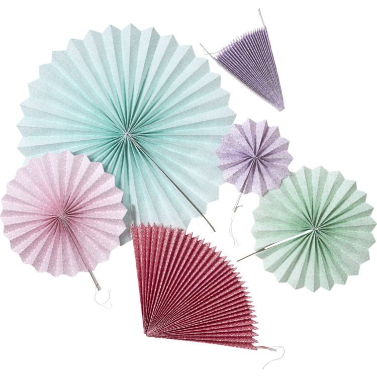Set of 6 Colourful Hanging Paper Fans Rice DK - Vibrant Home