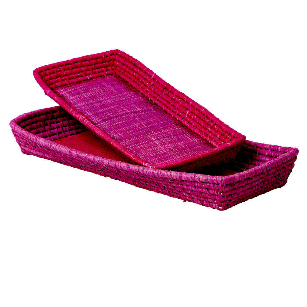 Set of 2 Raffia Bread Baskets Fuchsia & Purple by Rice DK - Vibrant Home
