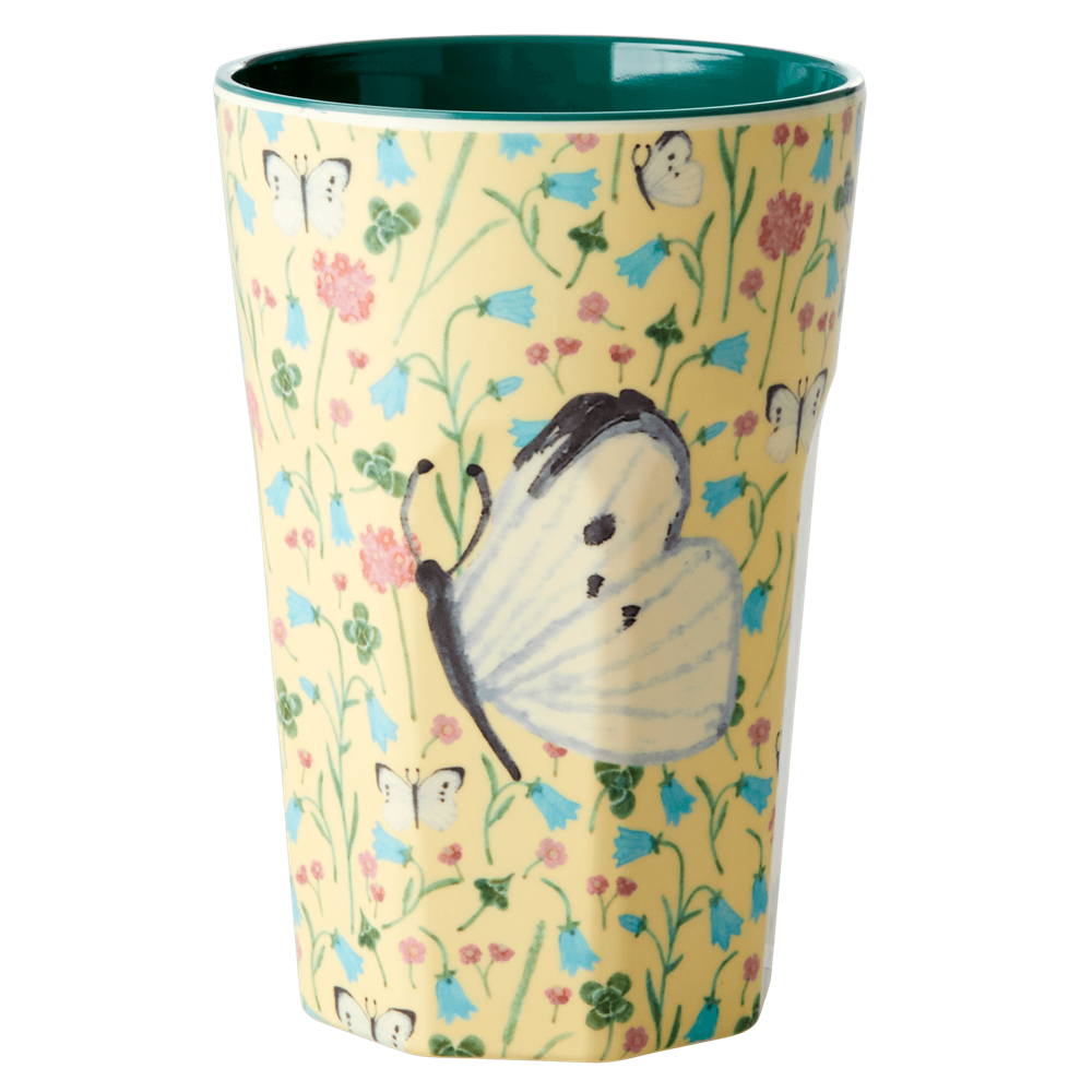 Soft Yellow Butterfly Print Melamine Tall Cup By Rice DK - Vibrant Home